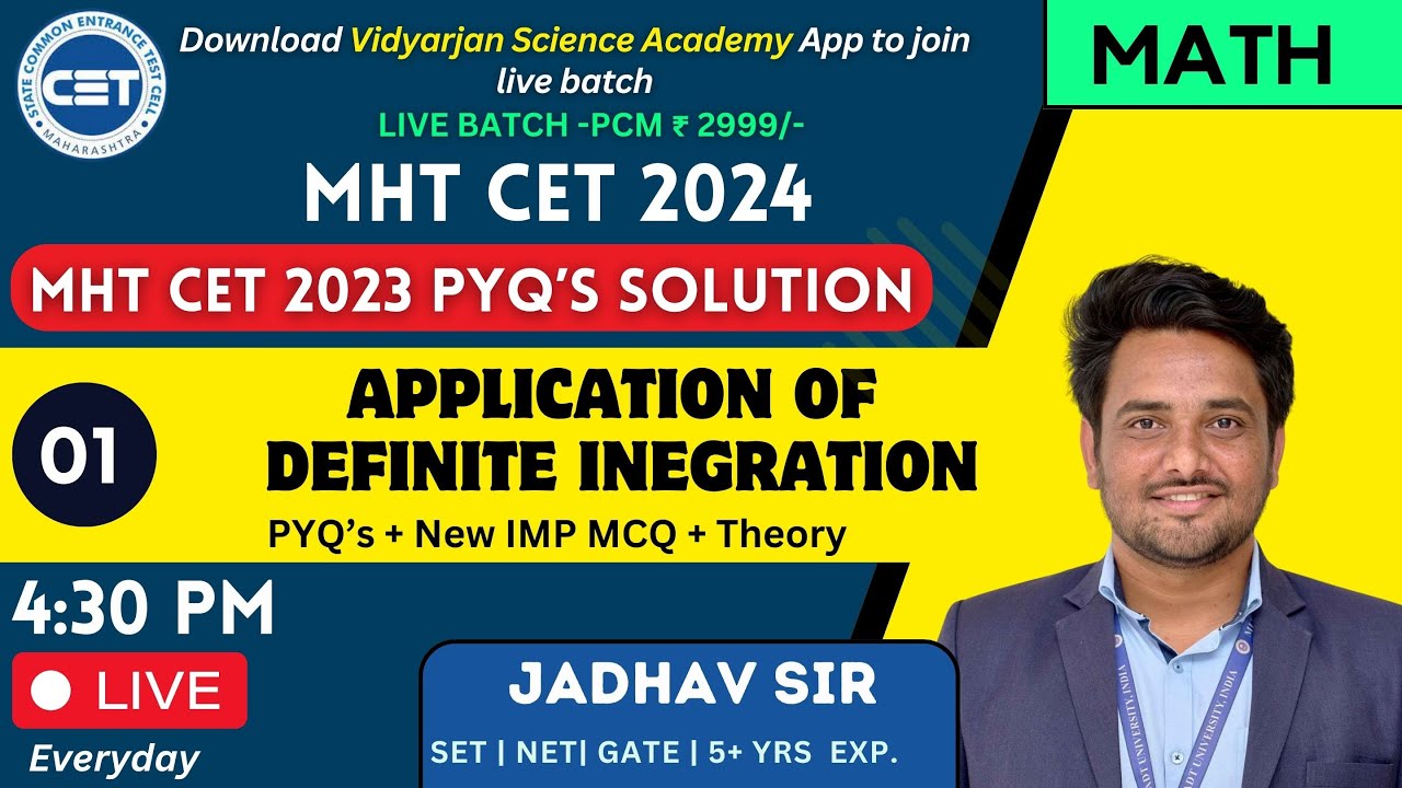 01 - APPLICATION OF DEFINITE INTEGRATION | MHT CET 2024 | PYQ's + MCQ + Theory #mhtcet2024 # ...