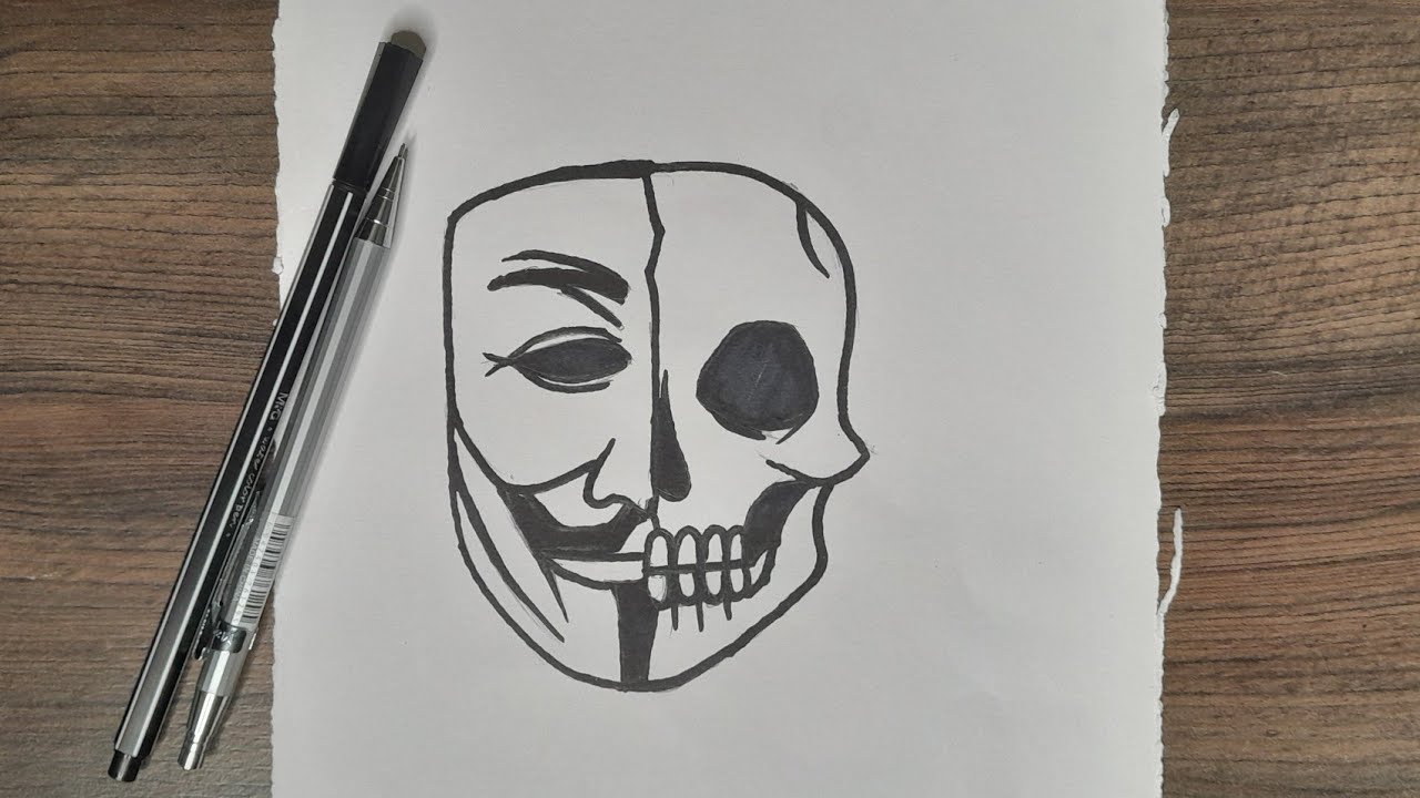How to draw Anonymous hacker x Skull | Easy step-by-step tutorial for ...