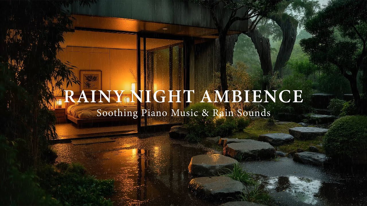 Soothing Piano Music & Rain Sounds in a Zen Garden Bedroom - Rainy ...