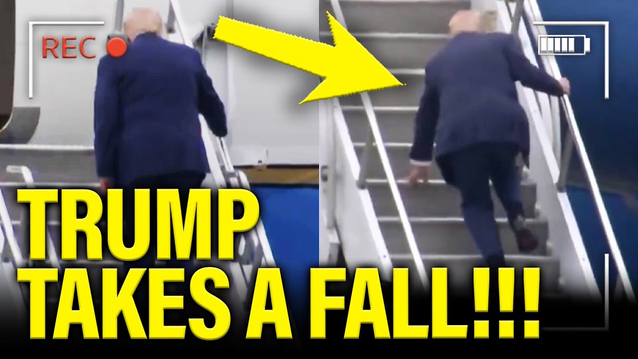 Trump FALLS ON STAIRS after DISASTER PRESSER - YouTube