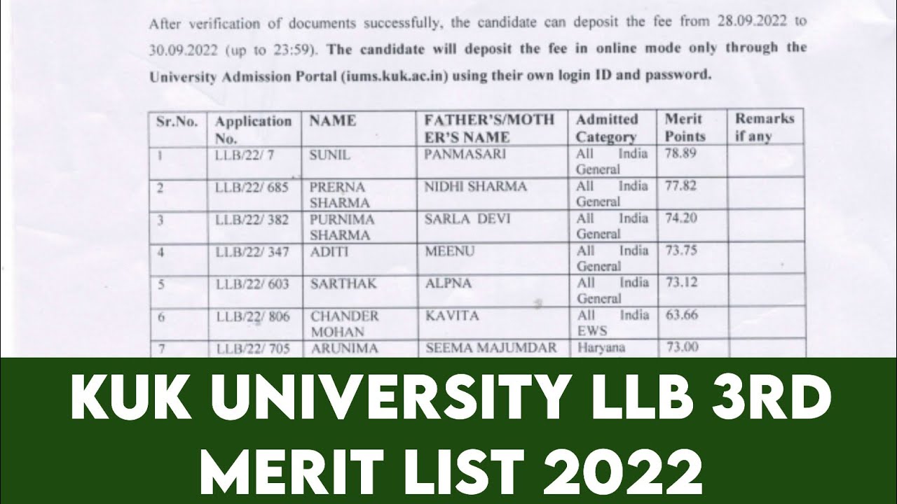 LLB 3rd Merit List Kurukshetra University 2022 kuk University Latest llb-3rd-merit-list-kurukshetra-university-2022-kuk-university-latest