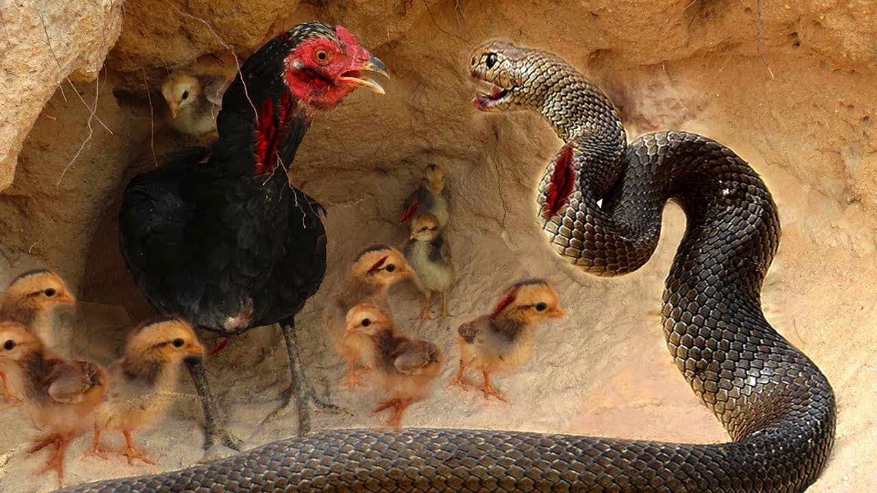 Unexpected Victory!? Chicken vs Cobra ,Chicken defended her children ...