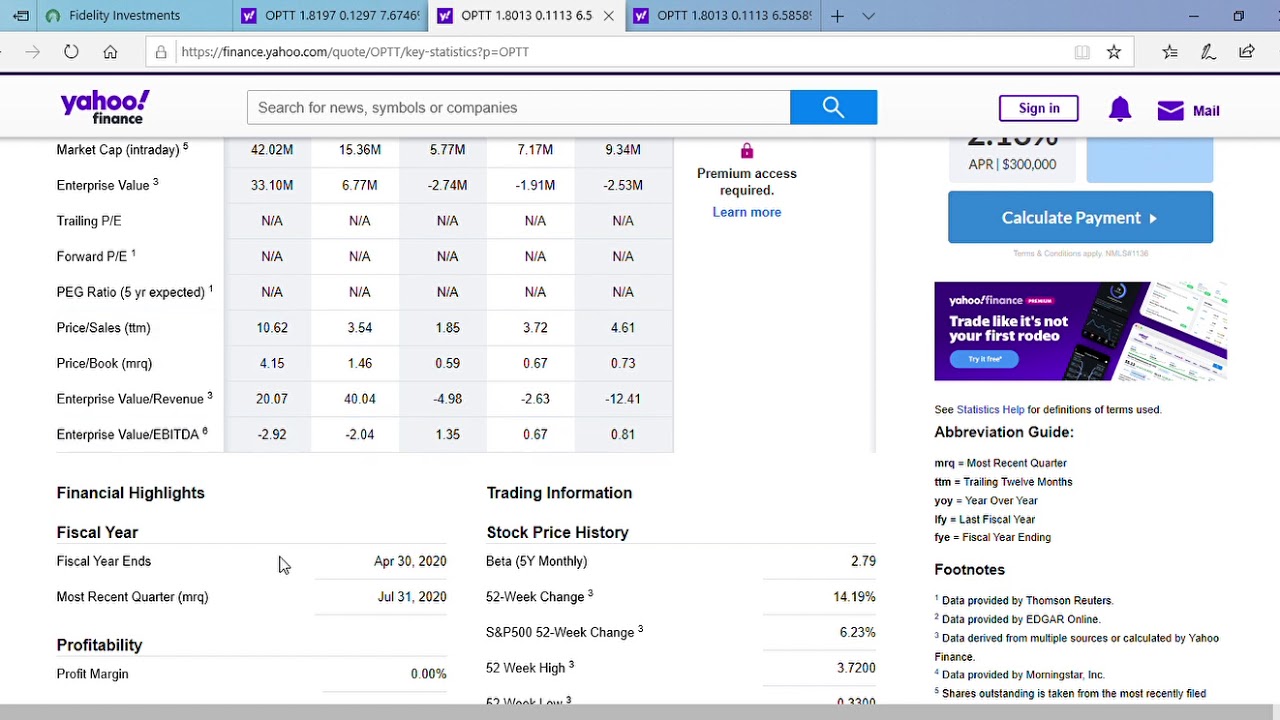 Stock Price analyses for ticker symbol OPTT - YouTube