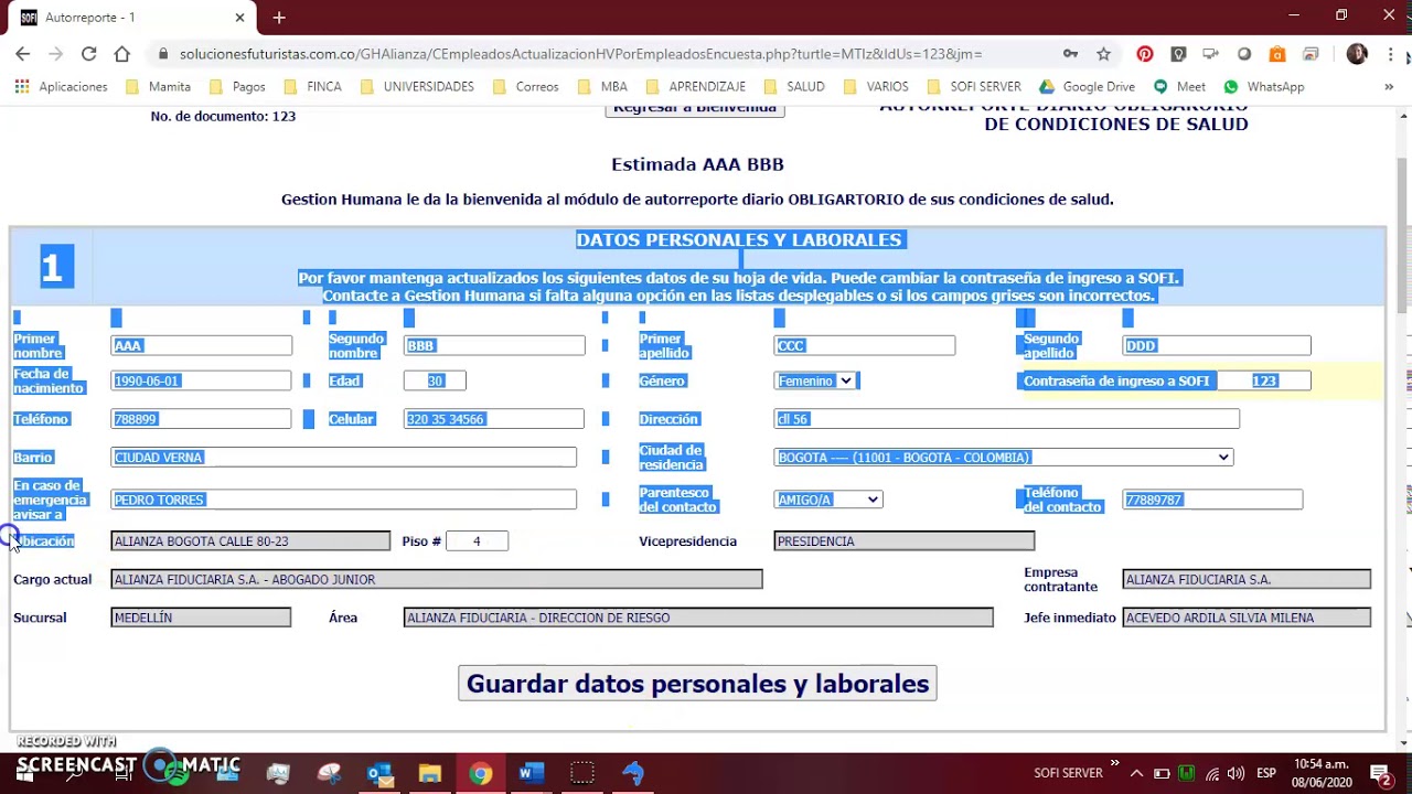 Sección 1 - Ingreso y Datos laborales y personales - YouTube