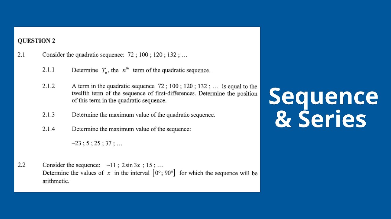 Quadratic Sequence Grade 12 Mathematics Past Exam, Quadratic ...