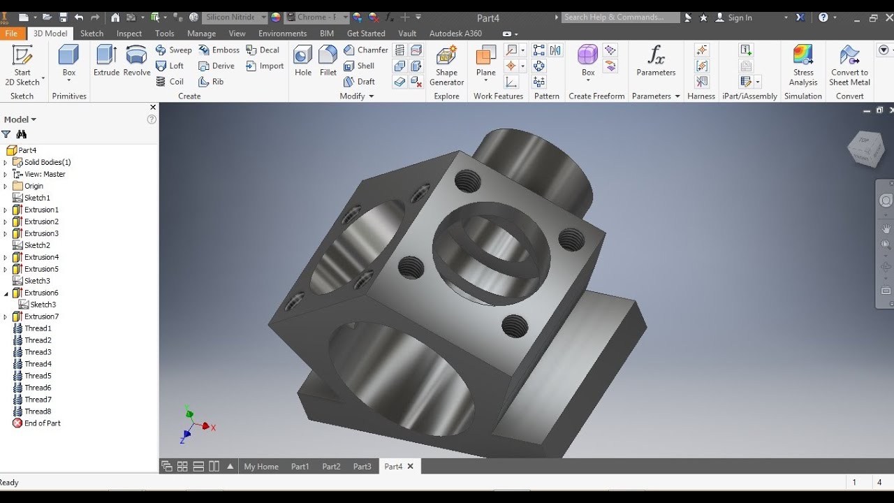 How to draw a Mini Crank Case using AutoCAD Inventor (Mechanical ...