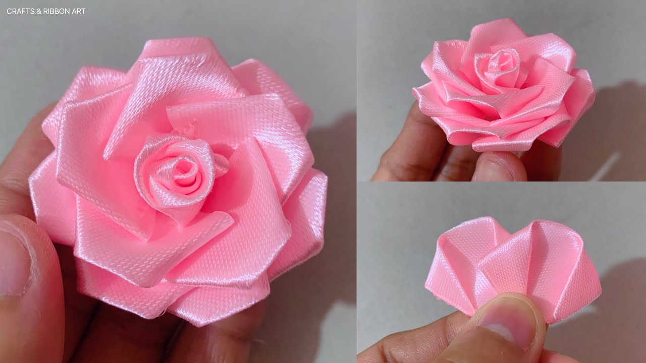 DIY Satin Ribbon Rose flowers | How to make ribbon rose | Ribbon ...