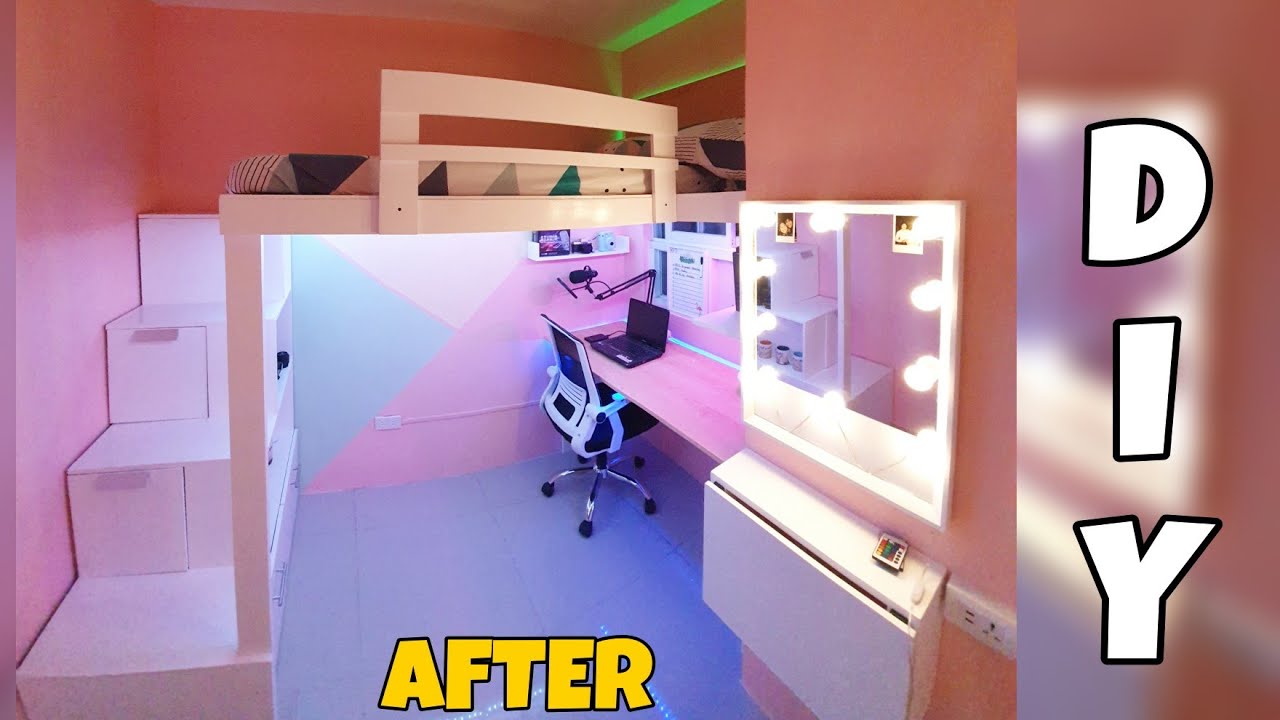 I Built her DREAM LOFT BEDROOM!! Bedroom Makeover - YouTube