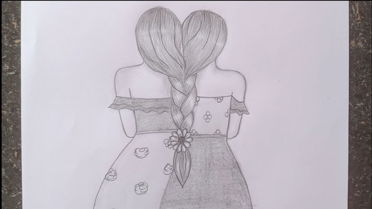 Friendship day special drawing || easy way best friends pencil sketch ...