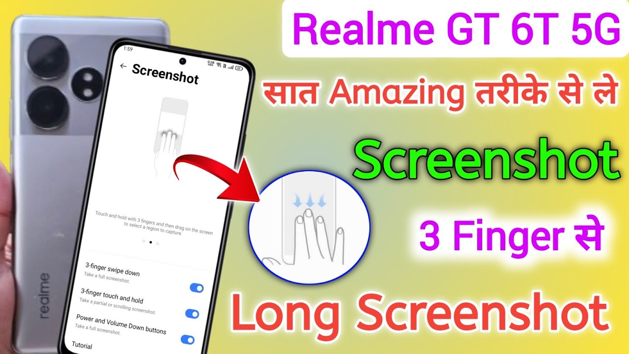 Realme gt 6t 5g phone me screenshot kaise le / Realme gt 6t 3 finger ...
