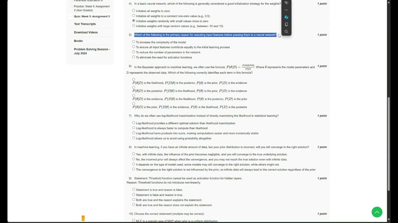 NPTEL Introduction to Machine Learning Week 5 Assignment Solution August 2024 IIT Madras - YouTube