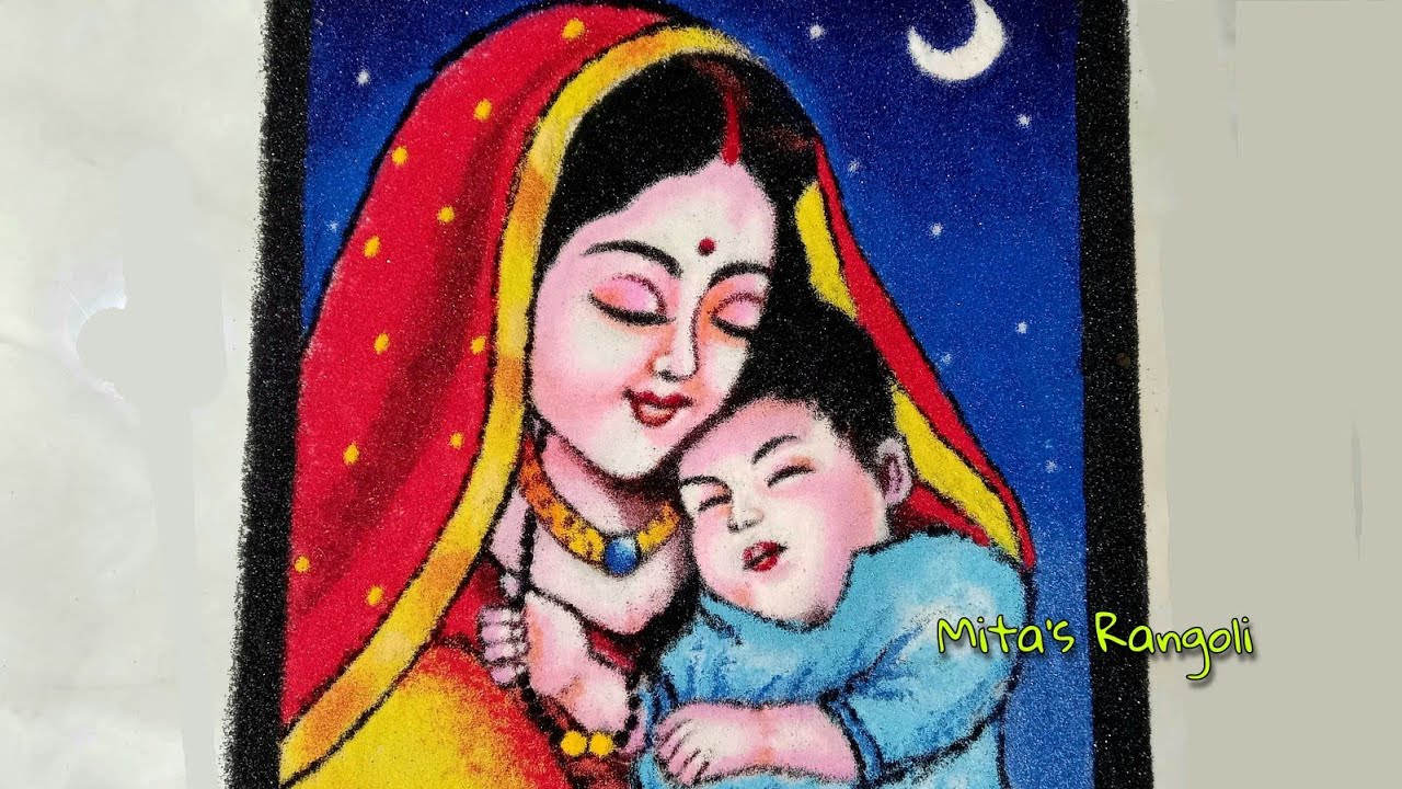 Beautiful Mother And Baby Drawing Rangoli Painting St Agnes PU College