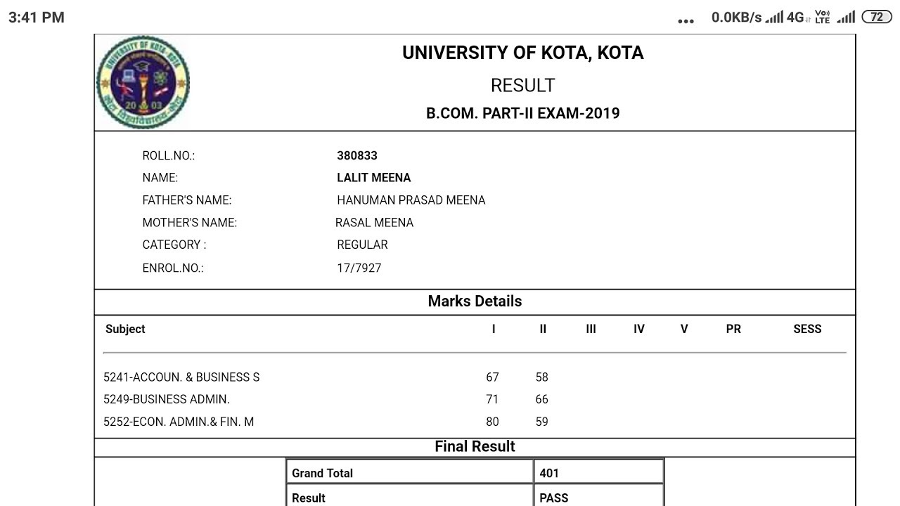 How to check B.COM result 2019 | university of kota | declared | कोटा ...