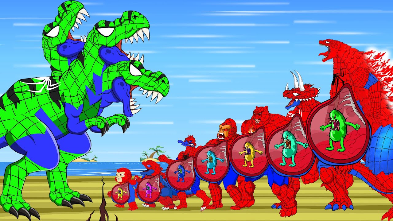 Team RED SPIDERMAN GODZILLA & KONG, PANDA vs THREE HEAD T-REX: Who Is ...