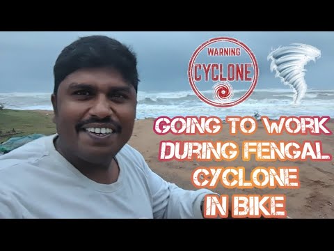 High alert Fengal cyclone Going to work during in bike, 90kmph speed ...
