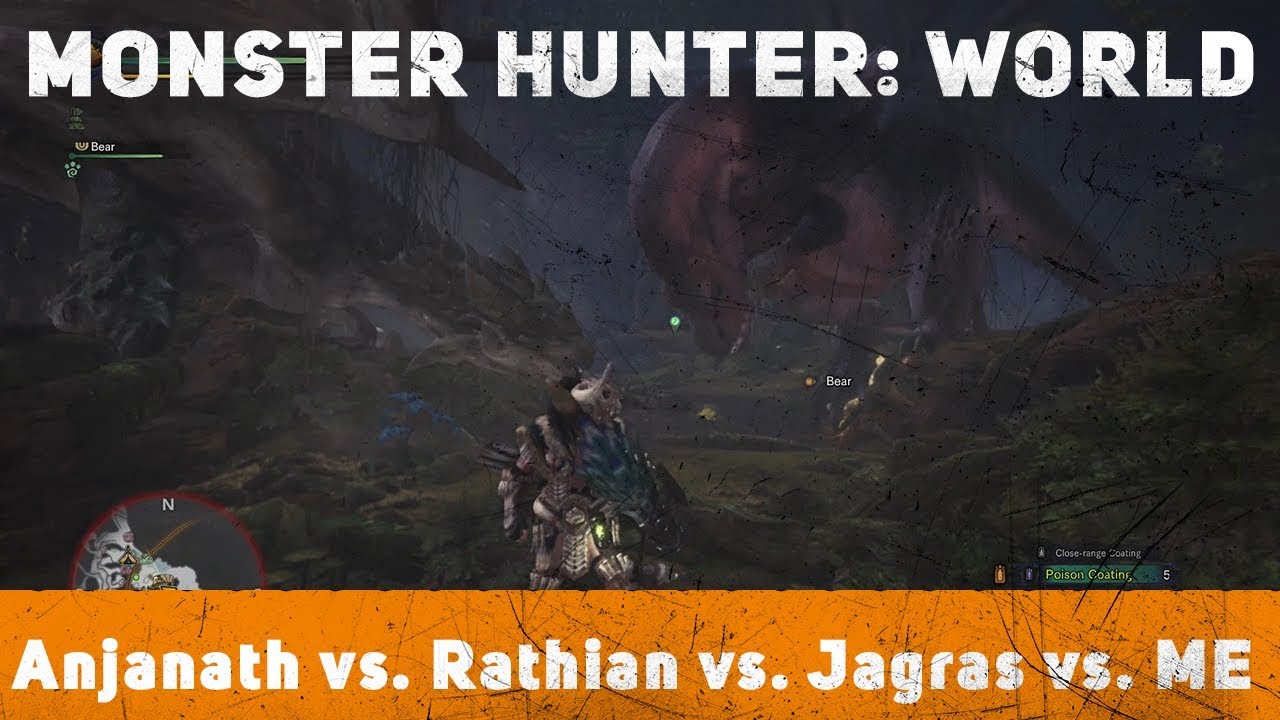 Monster Hunter World: Anjanath vs. Rathian vs. Jagras vs. ME - YouTube