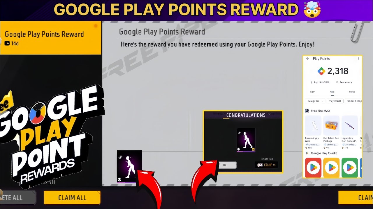 Google Play Point Free Fire Rewards 🤩 Play Point se Emote & Bundle ...