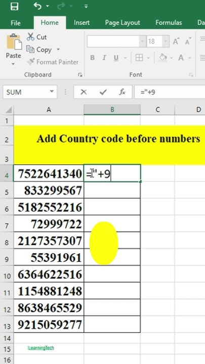 Add country code before Numbers #tipsandtricks #excelshortsvideo # ...