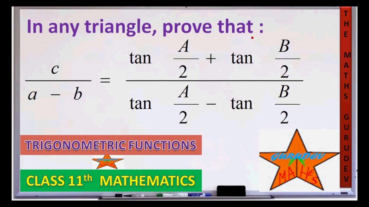 #themathsgurudev,In any triangle, prove that :c/(a-b)= (tanA/2+tanB/2 ...