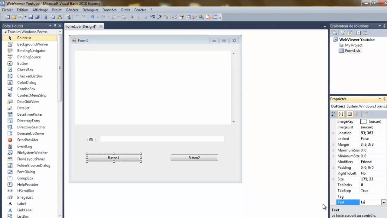 Tuto 1 [fr] WebViewer Youtube Visual basic 2010 express - YouTube