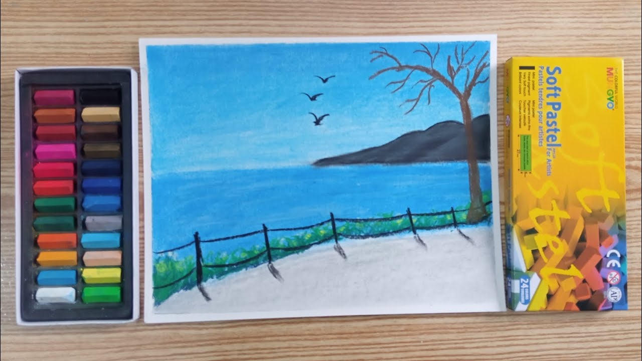 Easy seaside drawing for beginners with soft pastels/ oil pastels - YouTube