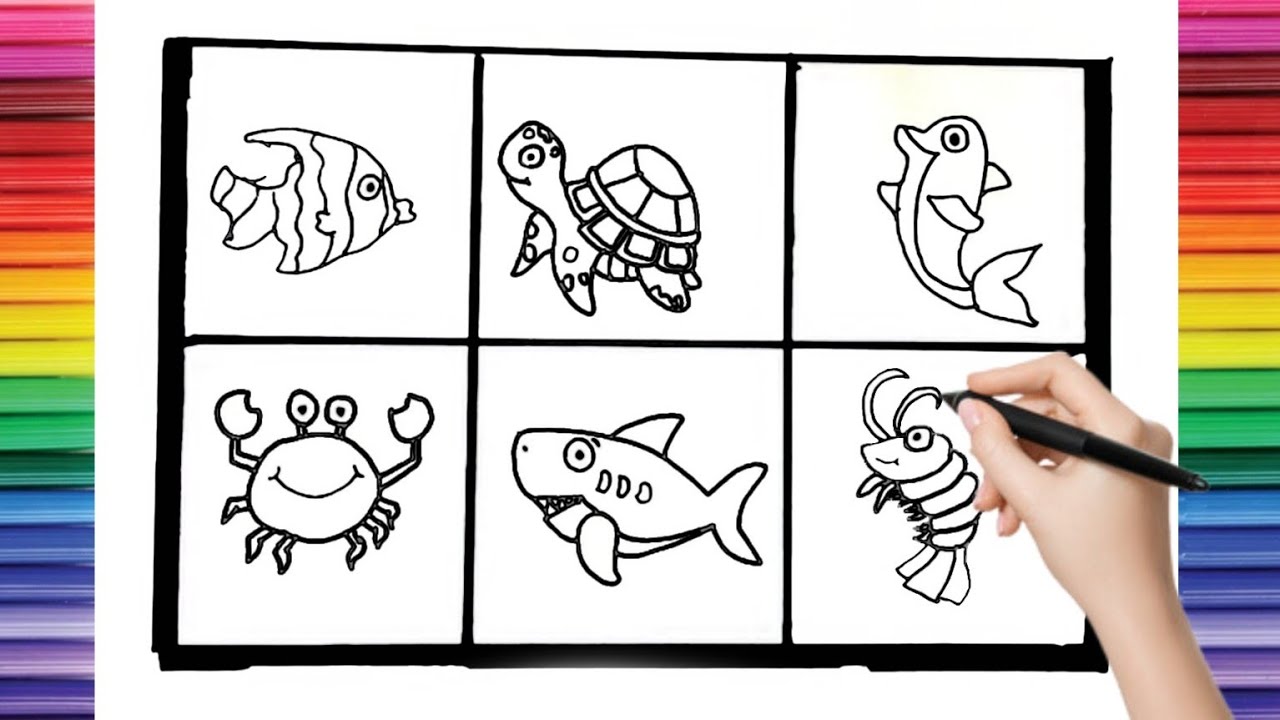 How to Draw Sea Animals| Drawing Painting and Coloring for Kids| Animal ...
