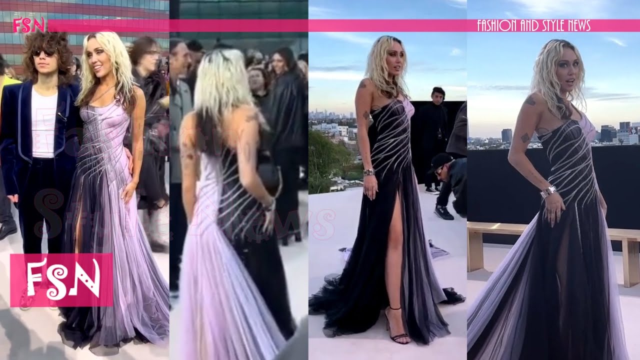 Miley Cyrus brings edgy glamour in ombre gown to Versace Fall 2023 ...