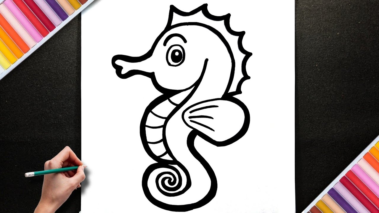 LEARN HOW TO DRAW A SEAHORSE EASY DRAWING FOR KIDS || CUTE SEAHORSE ...