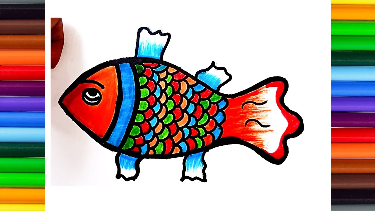 Fish Drawing, painting and coloring for kids, toddler let's draw ! how ...