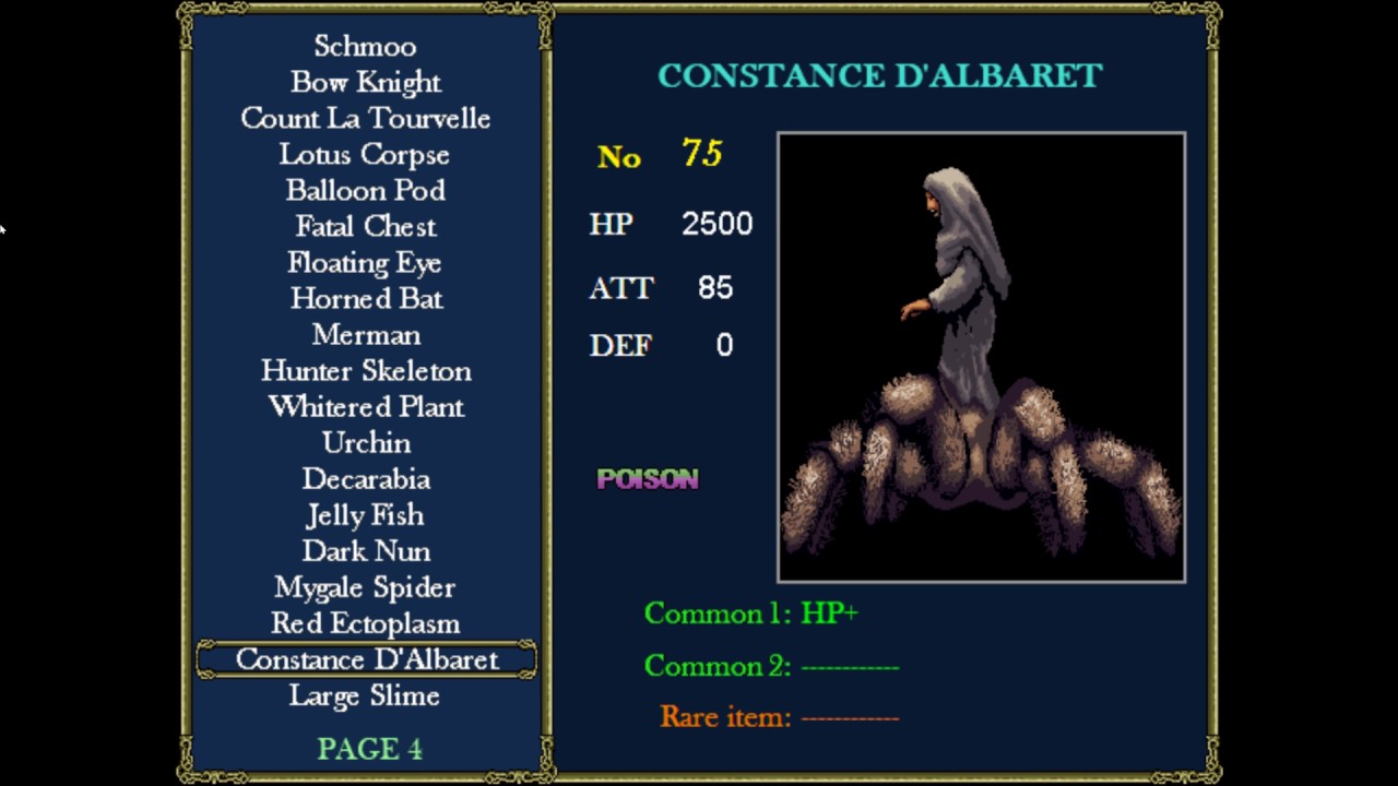 Castlevania The Lecarde Chronicles 2 - Enemy Chart - YouTube