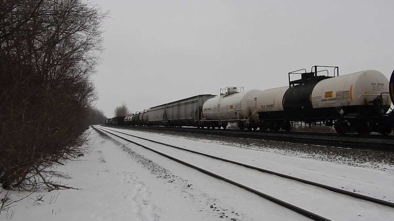 CSX Train Q382 With ALCO Slug Through Batavia, NY 2-4-17 - YouTube