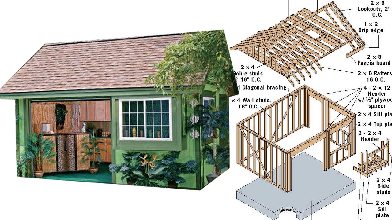 12×16 Storage Shed Plans With Loft Construction - YouTube