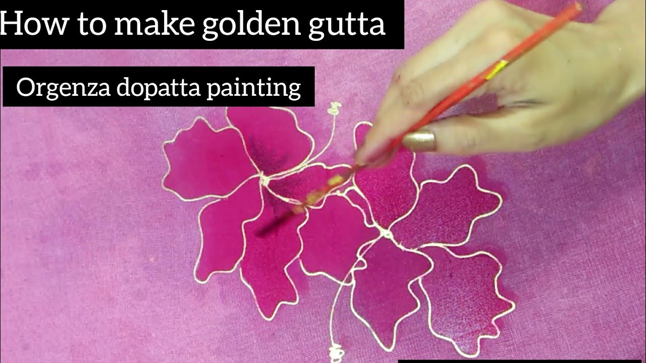 how to make golden gutta | orgenza dopatta painting tutorial - YouTube