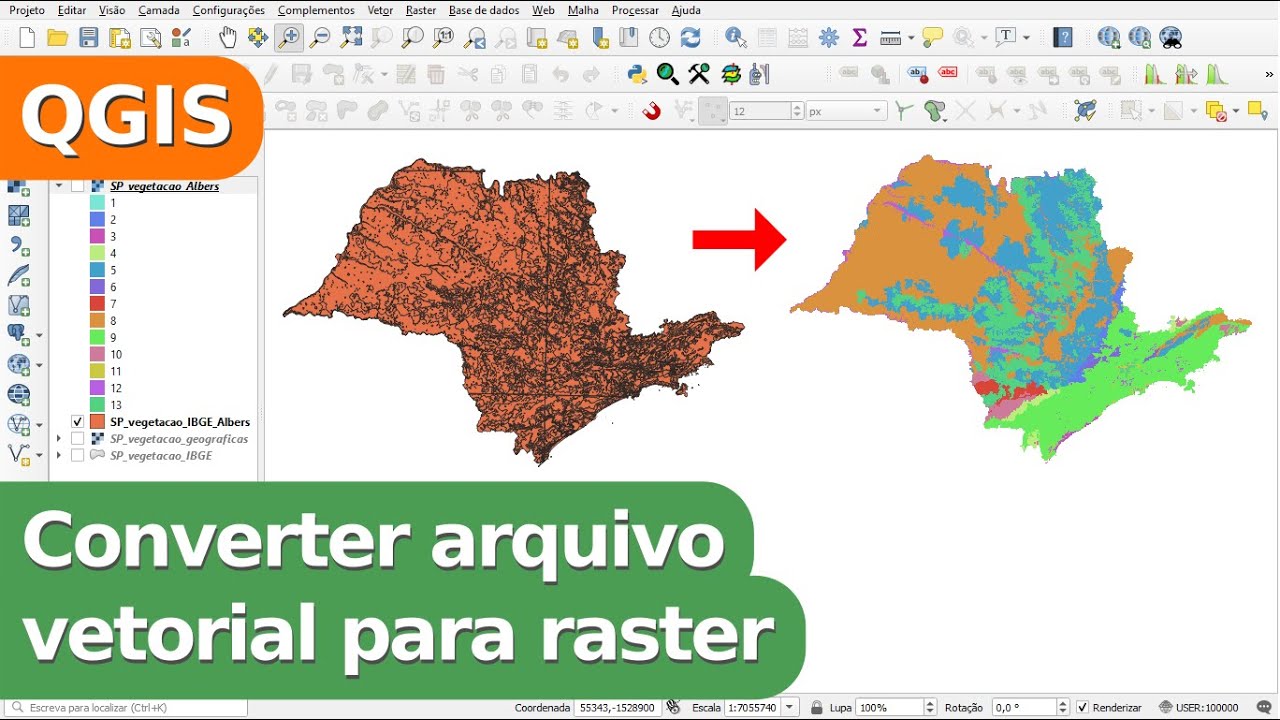 Converter arquivo vetorial para raster no QGIS - YouTube