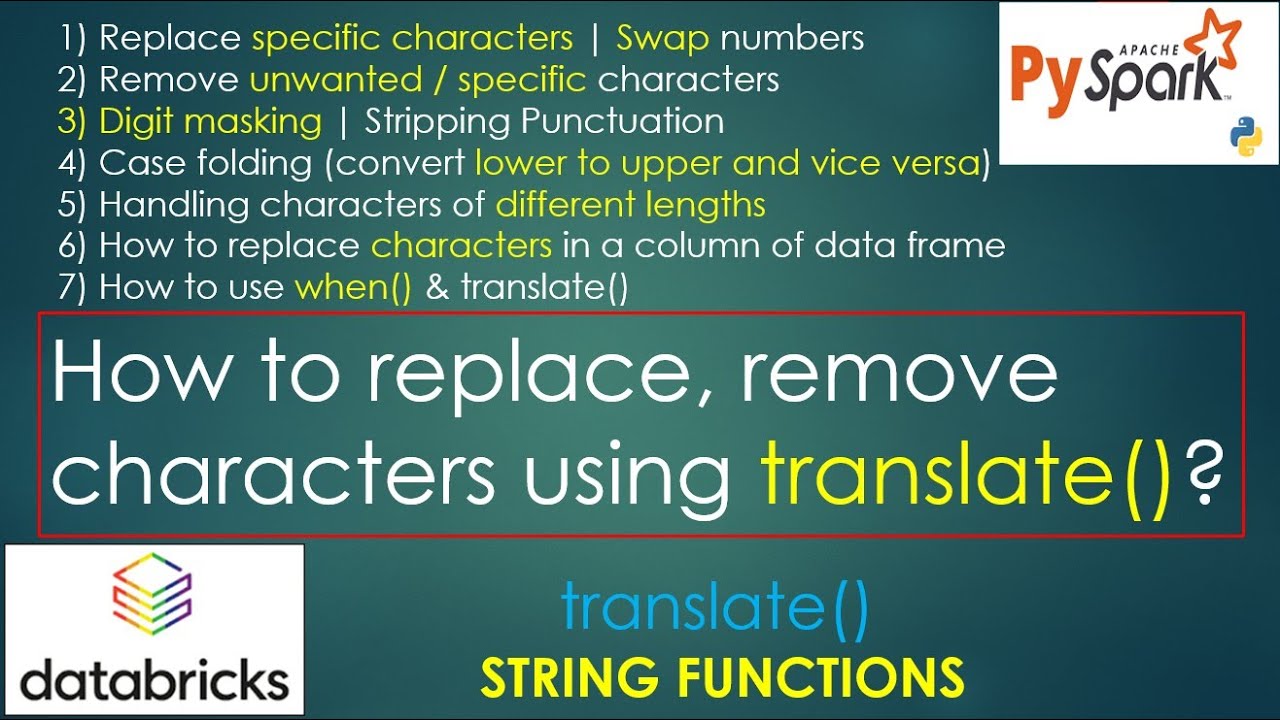 142. String Functions | translate() | How to replace, remove characters | #pyspark PART 142 ...