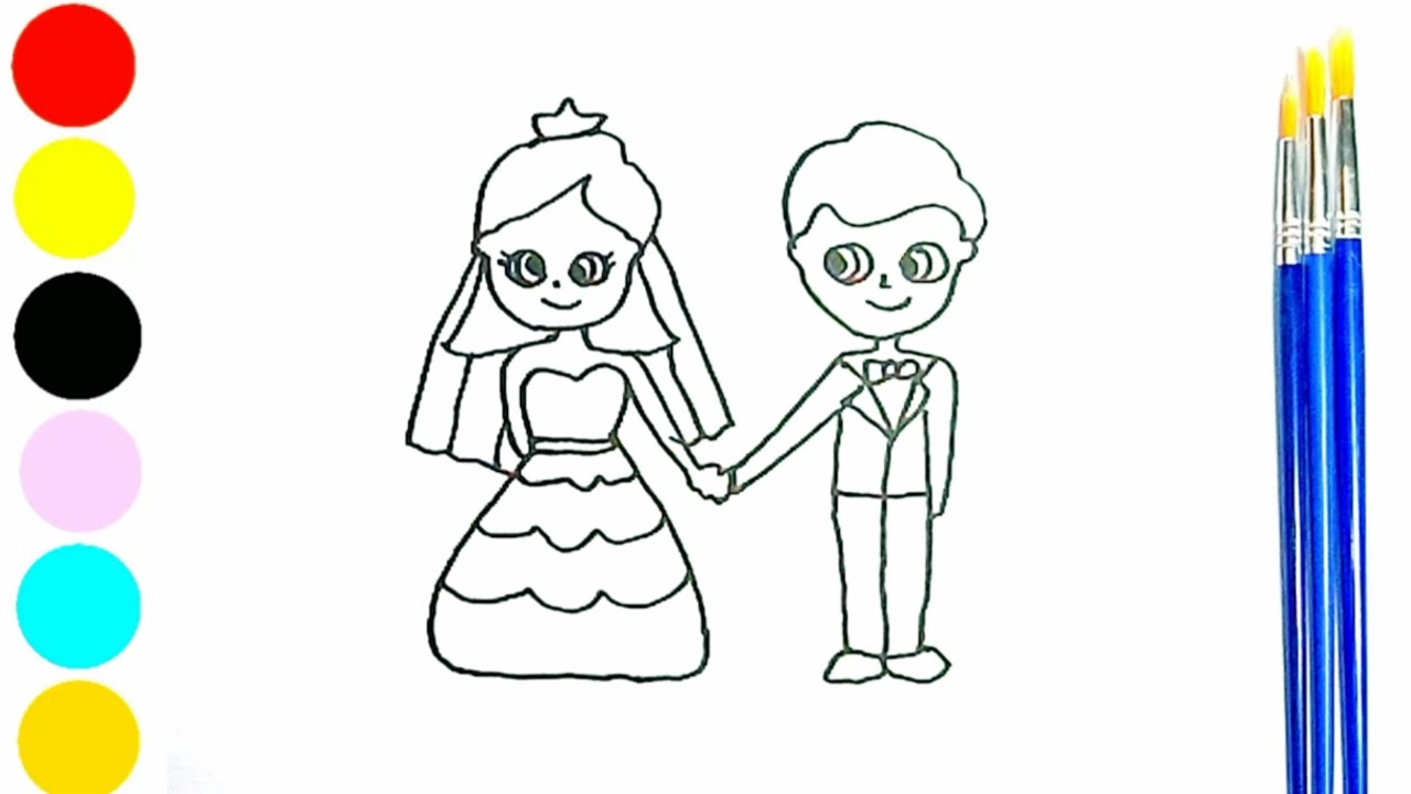 Cute Bride & Groom Drawing Painting Colouring for kids Toddlers | How ...