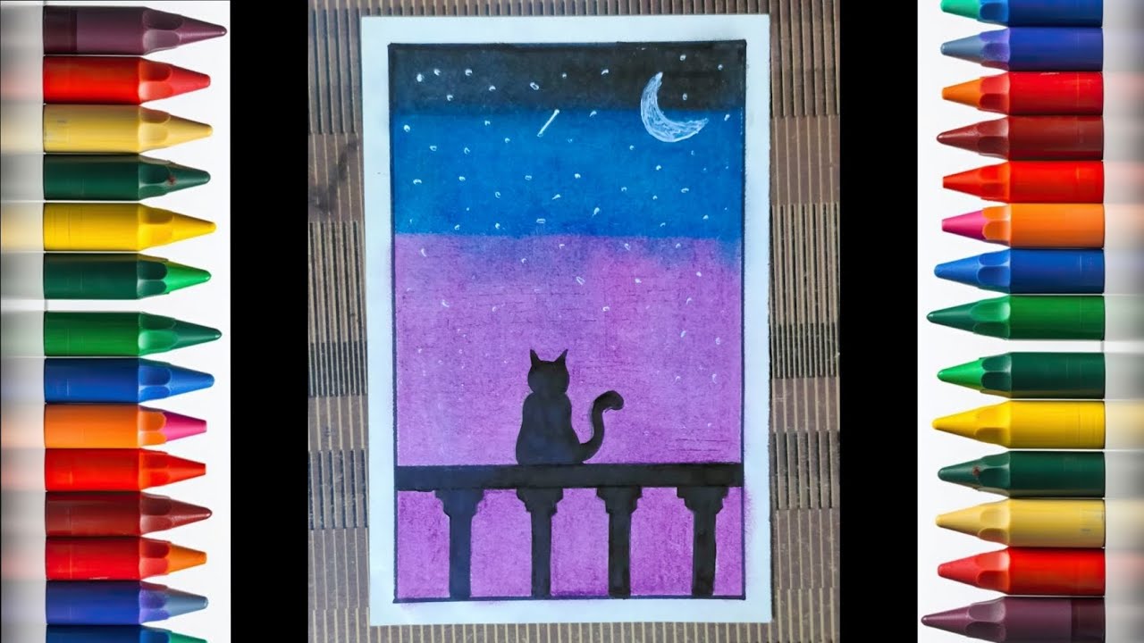 how to draw sky moon scenery drawing step by step - YouTube