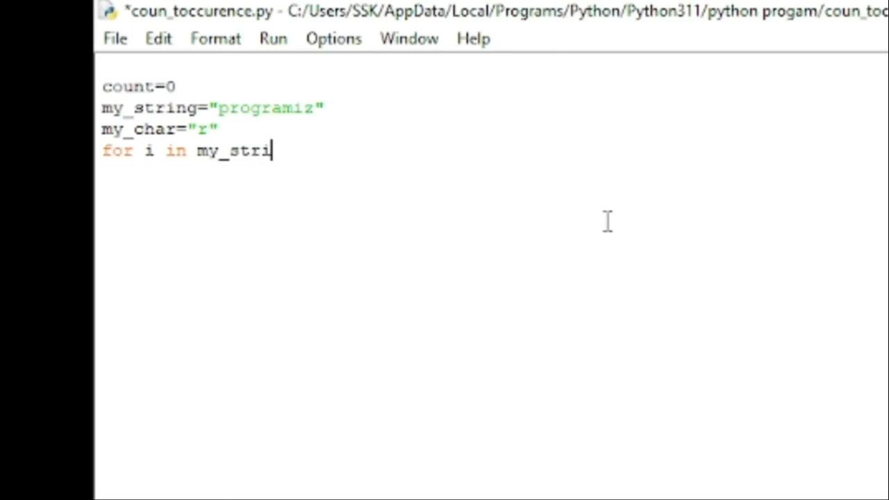Python programme to count no of occurence in given string - YouTube