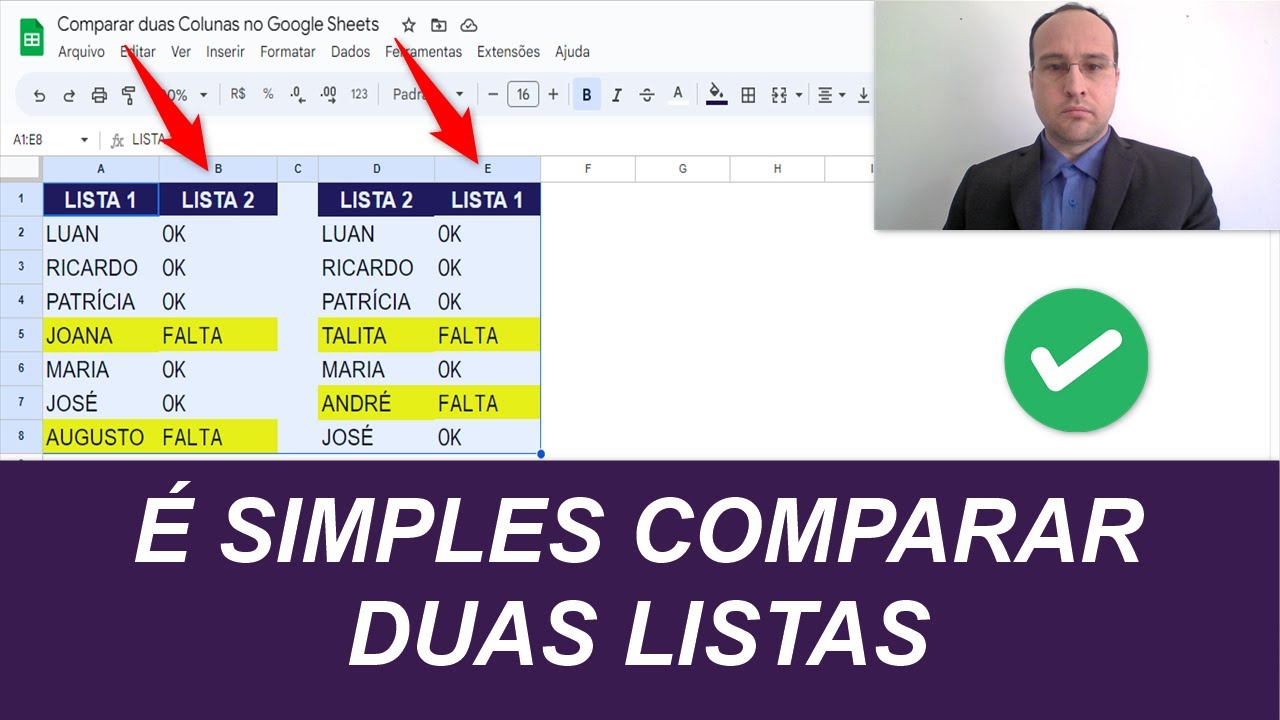Como Comparar DUAS COLUNAS no Google Sheets - Duas Listas - YouTube