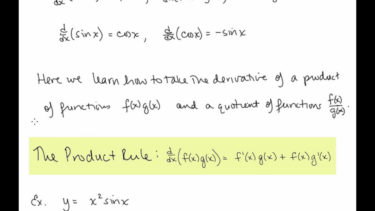 Calc I Lesson 11 The Product and Quotient Rules - YouTube