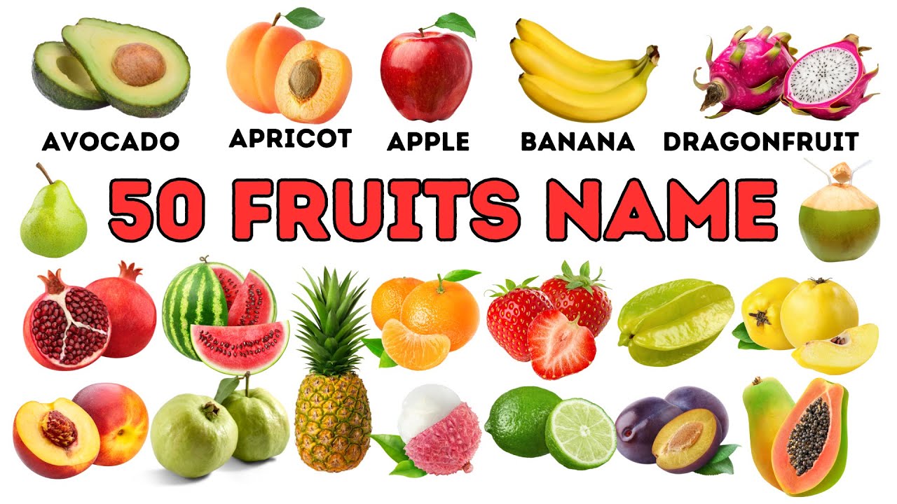 Learn Fruits Name | 50 FRUIT NAMES | Learn Fruits Name in English ...