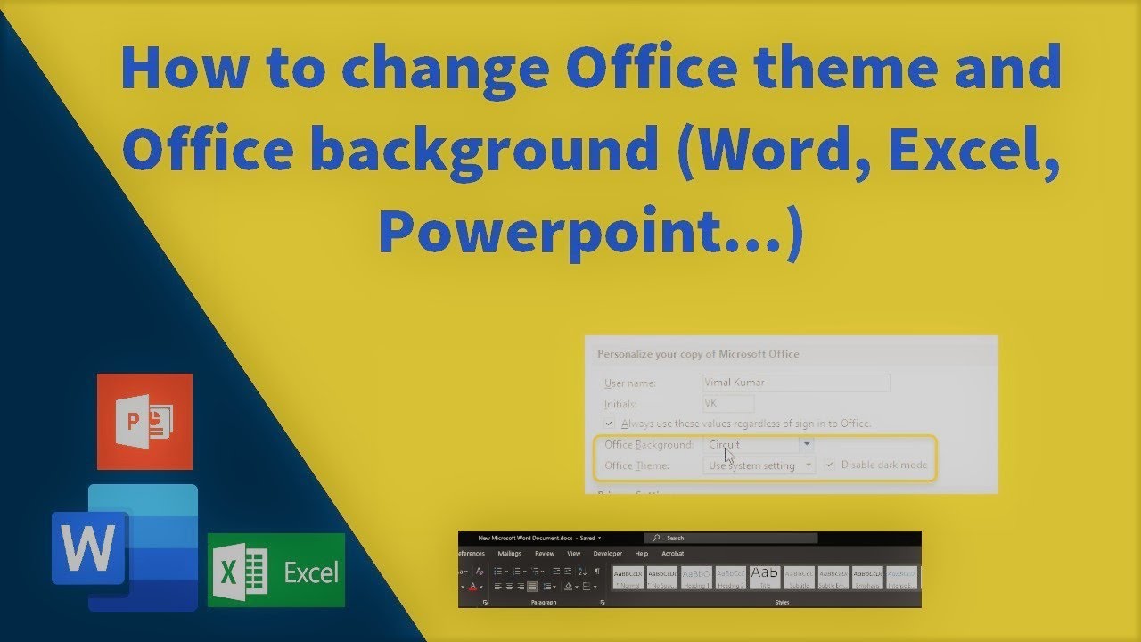 How to Change the Microsoft Office Theme and baground / word , power ...