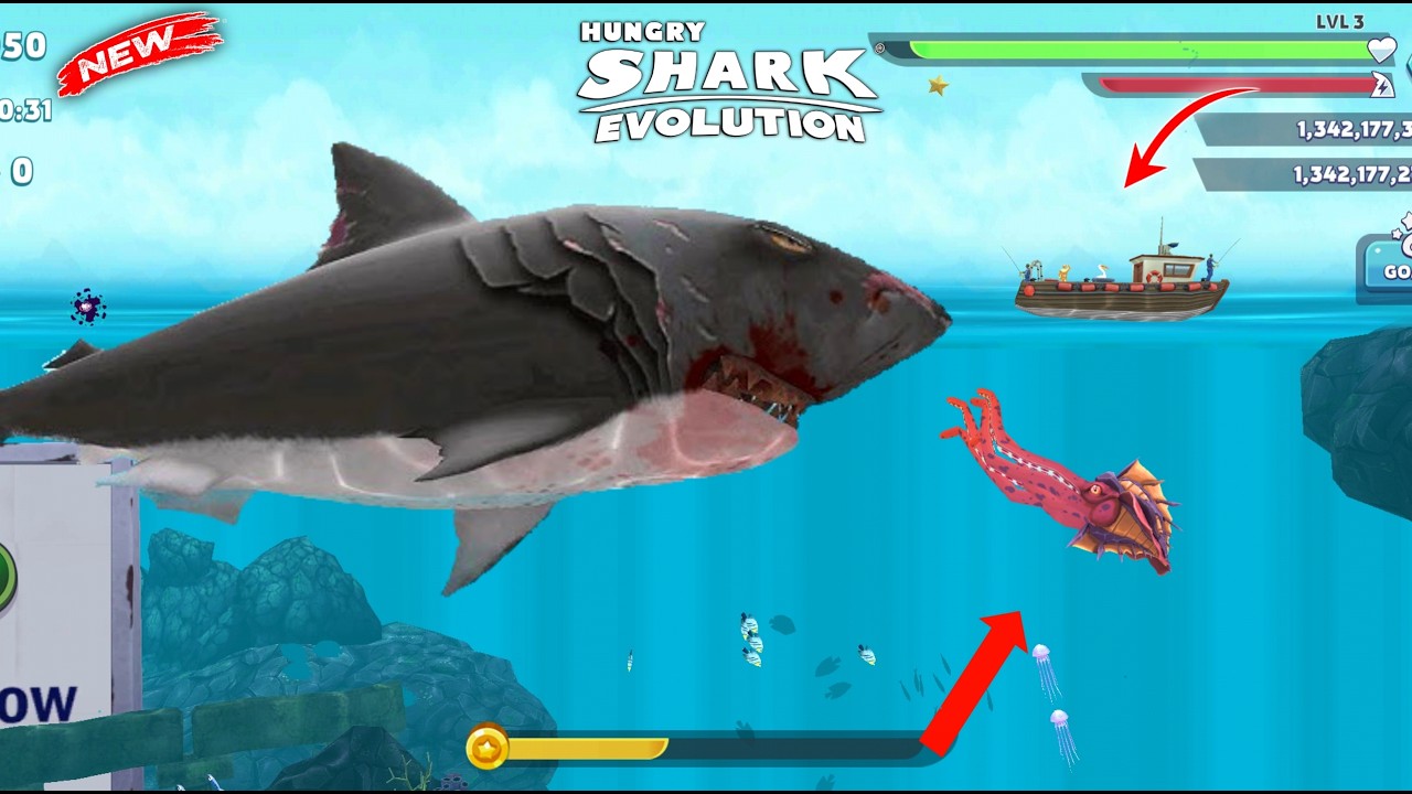 Hungry Shark Evolution - Megalodon Vs Great White Shark - Shark game ...