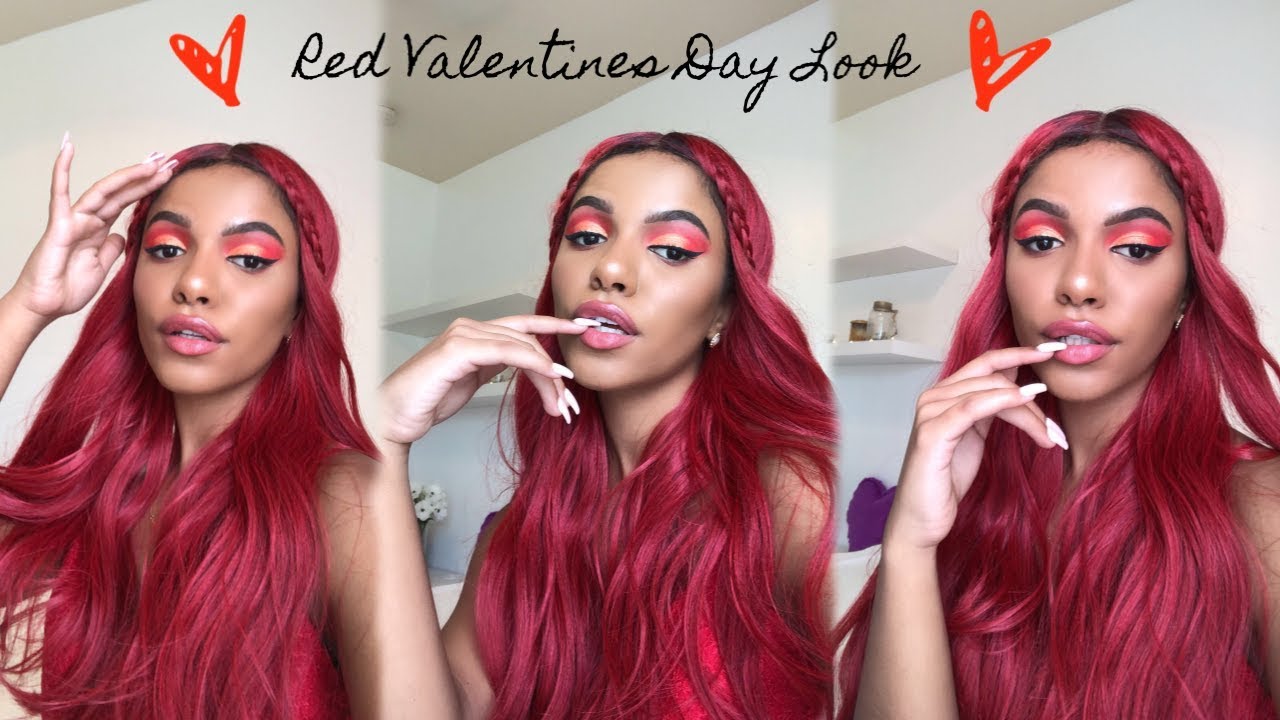 Red Valentines Day Look ! Hair + Makeup | Kamrin White - YouTube