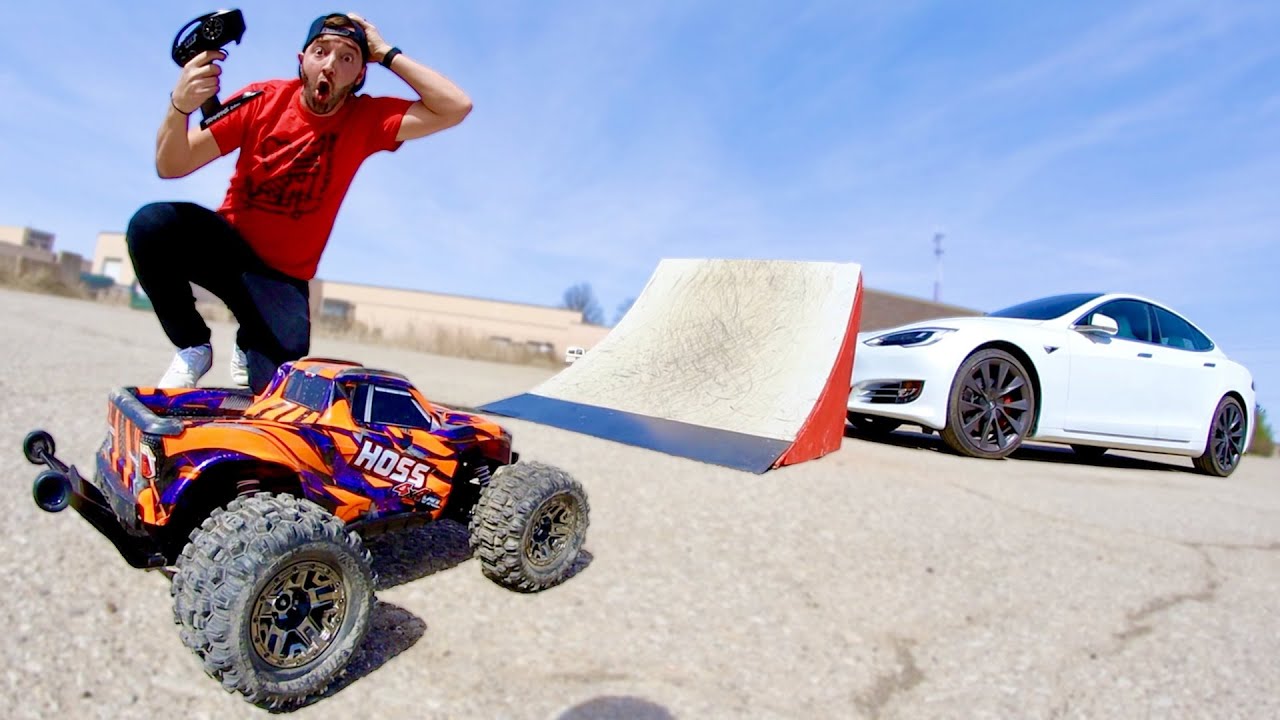 RC TRUCK JUMP OVER A TESLA. - YouTube