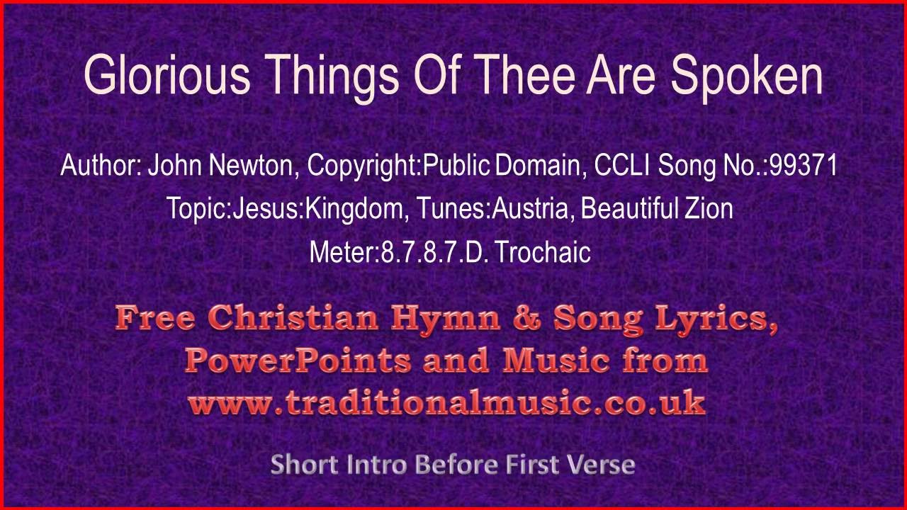 Glorious Things Of Thee Are Spoken(Newton) - Hymn Lyrics & Music - YouTube