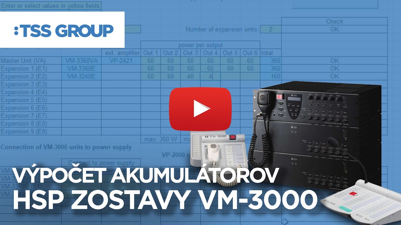 Výpočet kapacity záložních akumulátorů sestavy NZS TOA VM-3000 ...