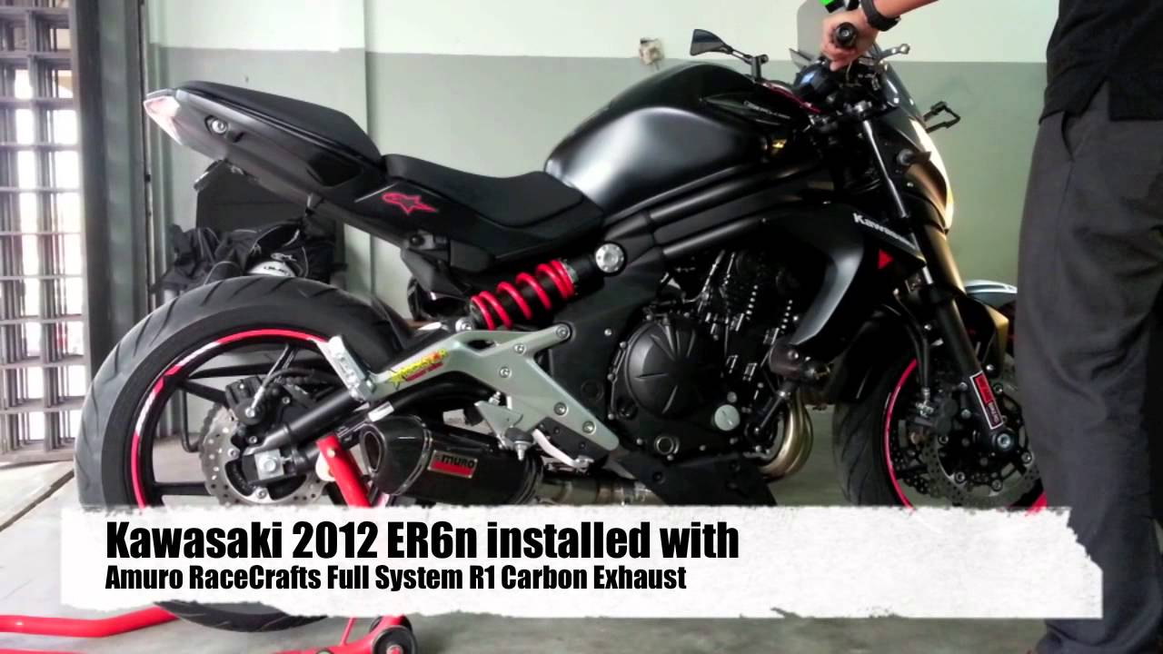 Kawasaki 2012 ER6n with Amuro R1 Full System Carbon Exhaust - YouTube