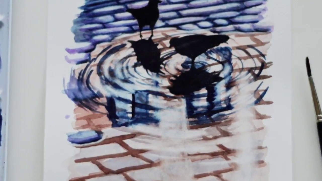 Birds in a puddle / Reflections - Watercolor - Timelapse Painting - YouTube