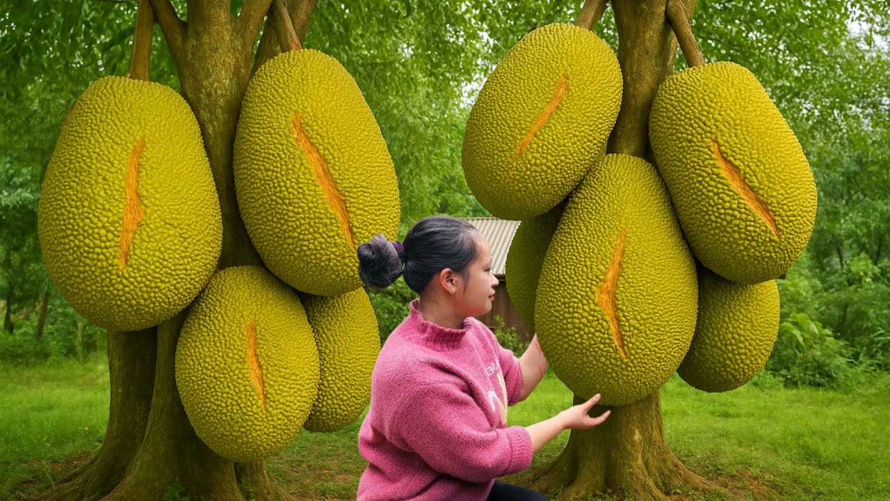 Harvesting GIANT JACKFRUIT AND SELLING IT AT THE MARKET, Cooking, Gardening, Farm Building - YouTube